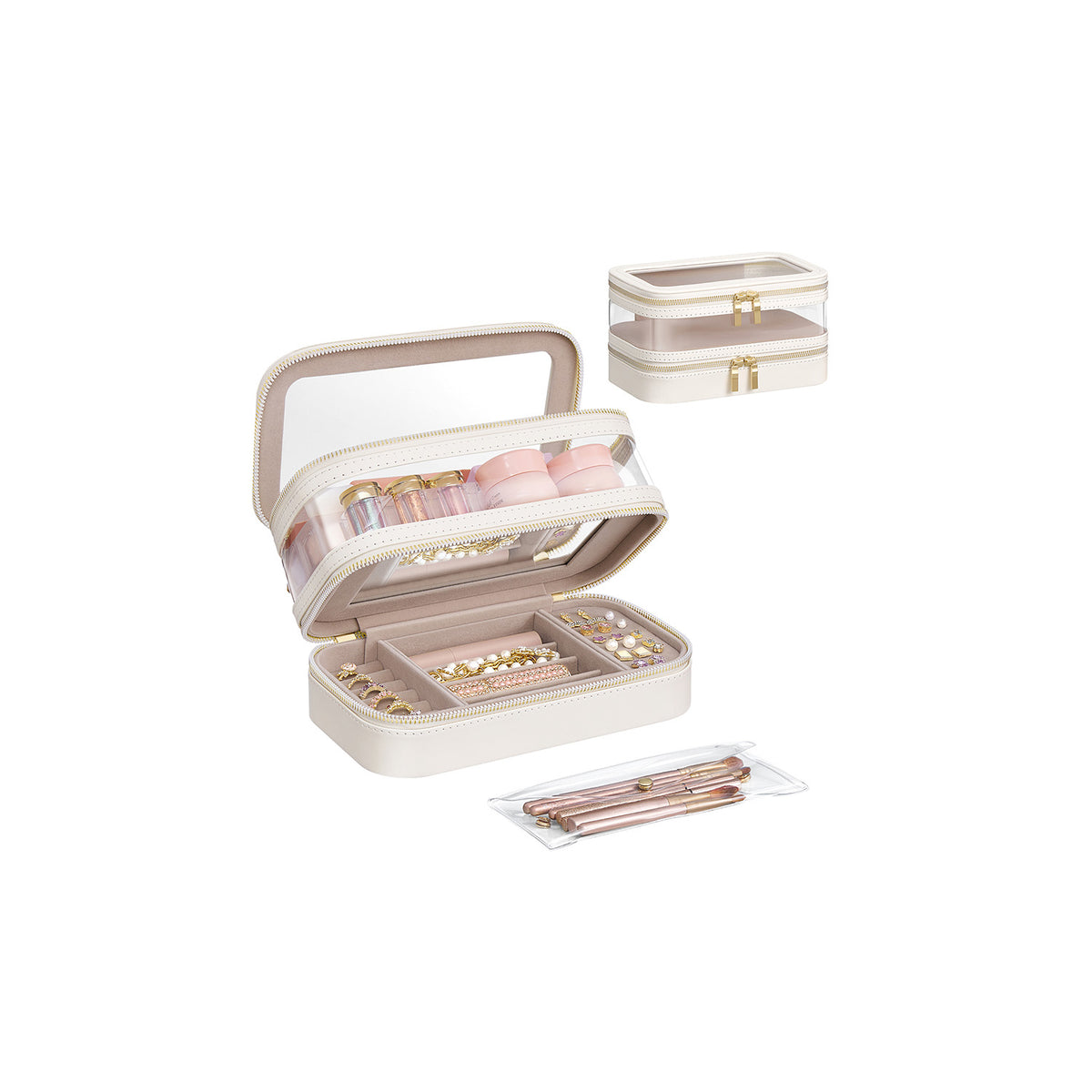 Borsa Porta Trucchi con Portagioie Specchio da Viaggio Borsa Porta Trucchi con Portagioie Specchio da Viaggio